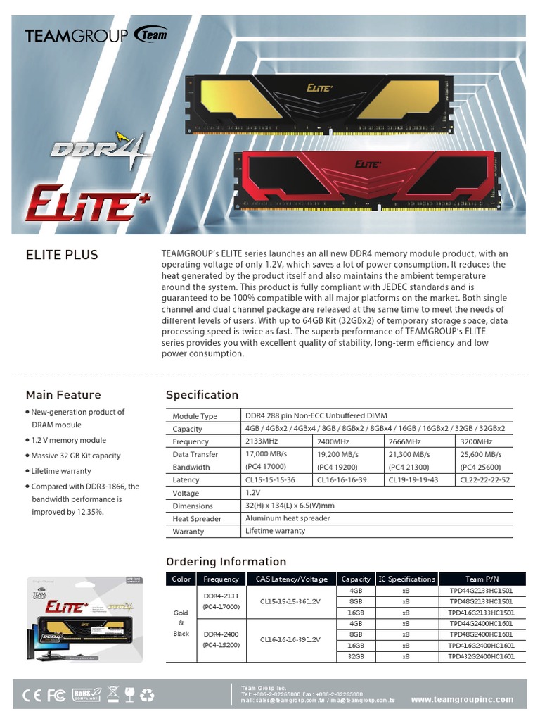 ELITE Plus U DIMM DDR4 EDM EN 2021 | PDF | Electronics | Computer Engineering