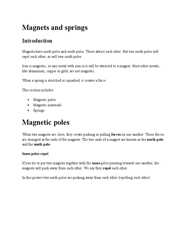 Magnets and Springs: Same Poles Repel | PDF | Science & Mathematics ...