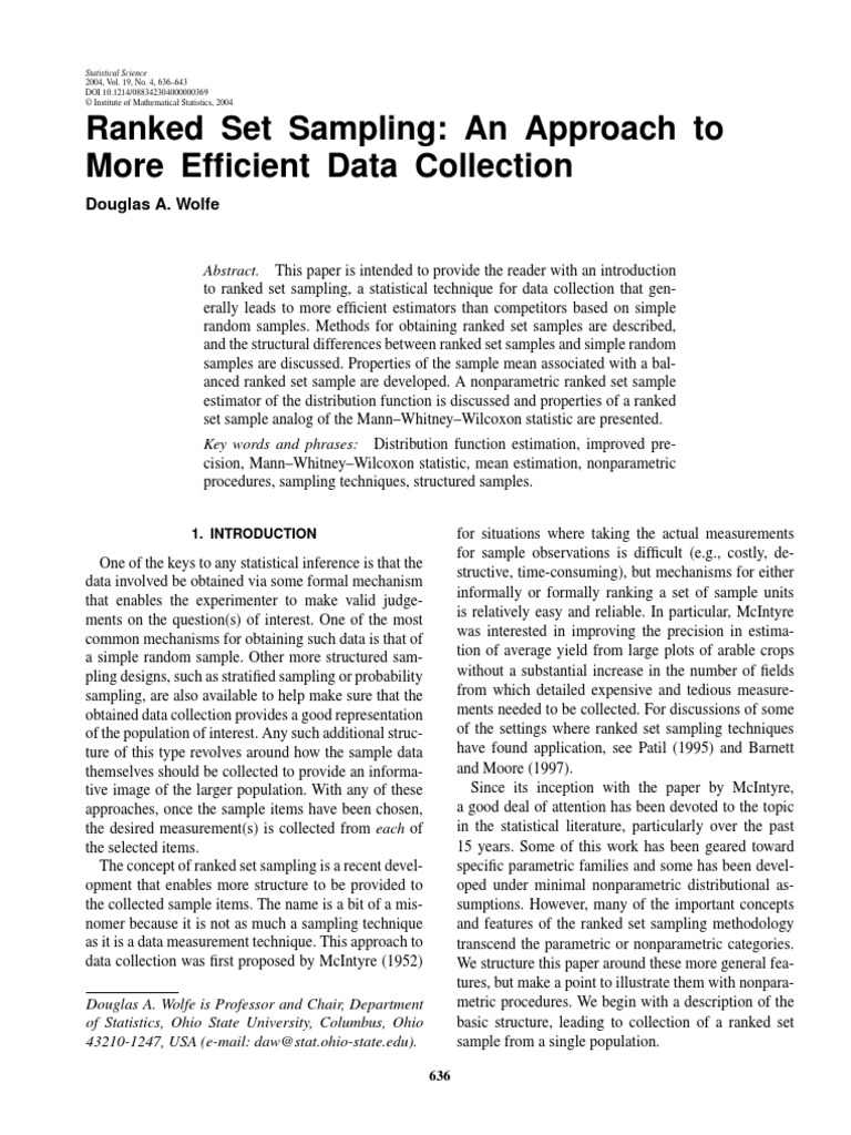 Ranked Set Sampling: An Approach To More Efficient Data Collection | Download Free PDF ...