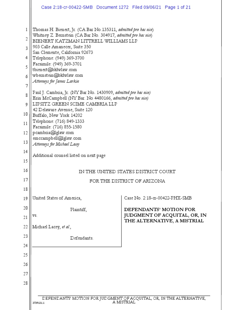 1279 Motion For Acquittal and Mistrial (DS) | PDF | Backpage | Trials