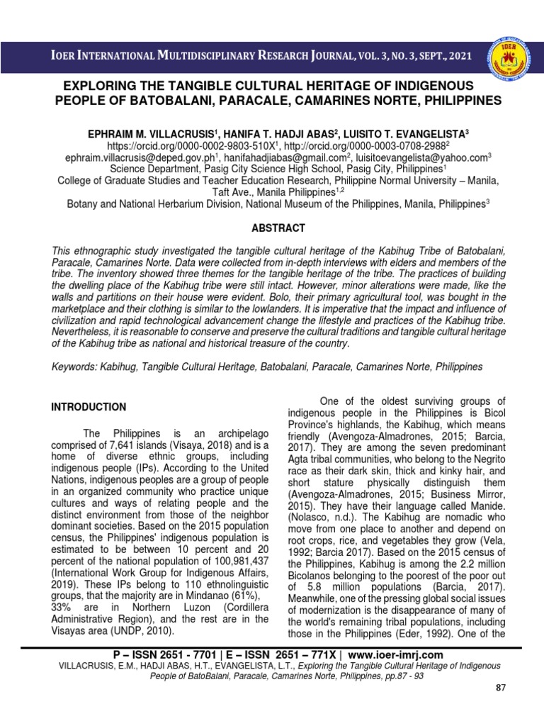 Exploring The Tangible Cultural Heritage of Indigenous People of ...