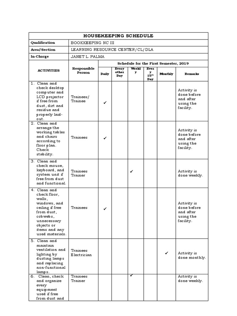 Housekeeping Schedule: A Comprehensive Plan for Maintaining a Clean and ...