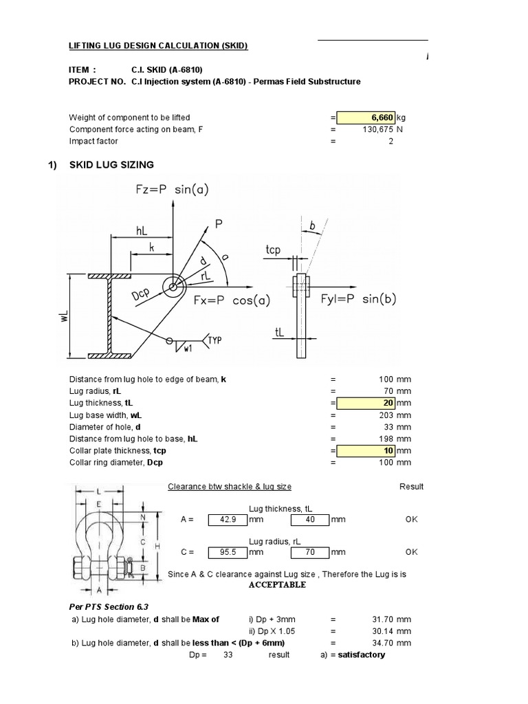 44.lifting Lug With Collar Calculation | PDF | Bending | Stress (Mechanics)