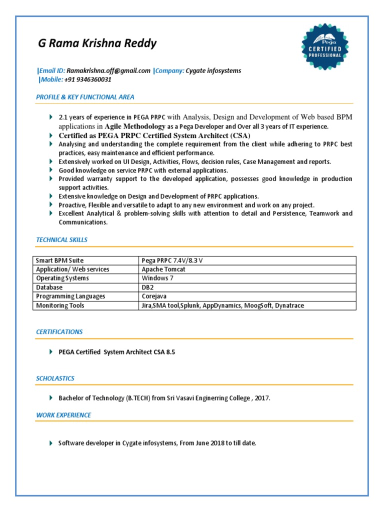 Krishna Csa Resume | PDF | Business Process Management | Databases