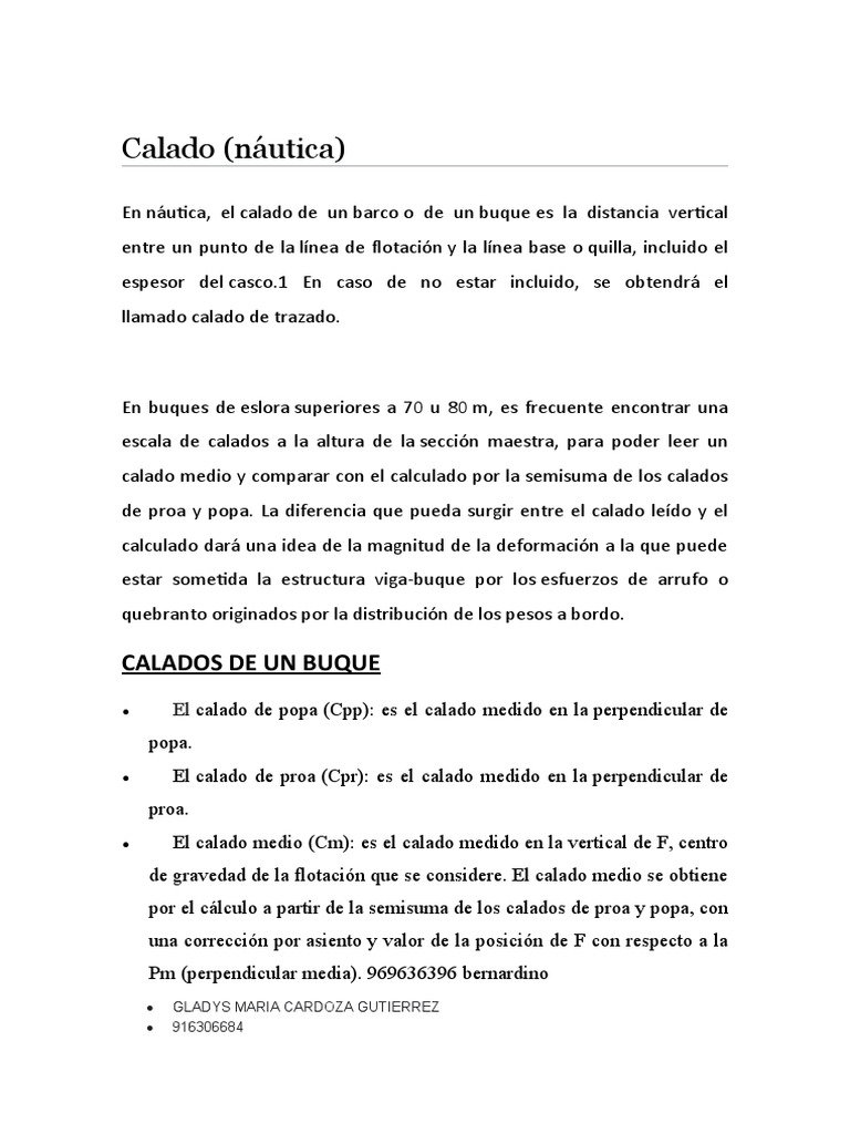 El concepto y medición del calado en náutica | PDF | Buques ...