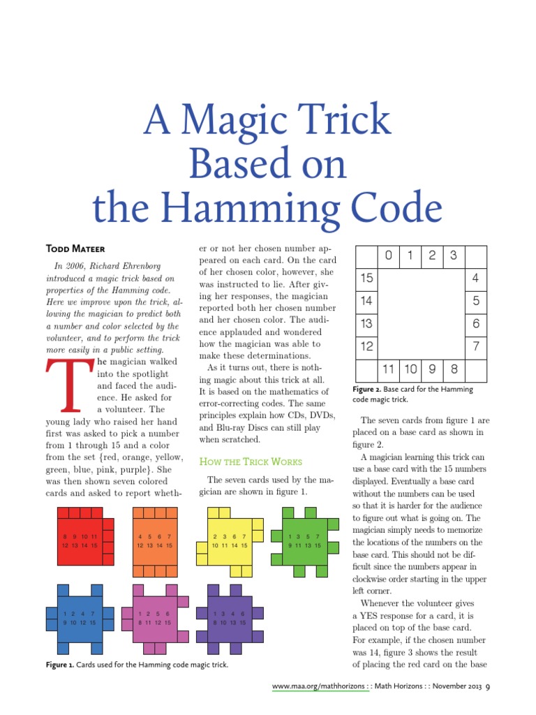 A Magic Trick Based On The Hamming Code | PDF | Computer Science | Theoretical Computer Science