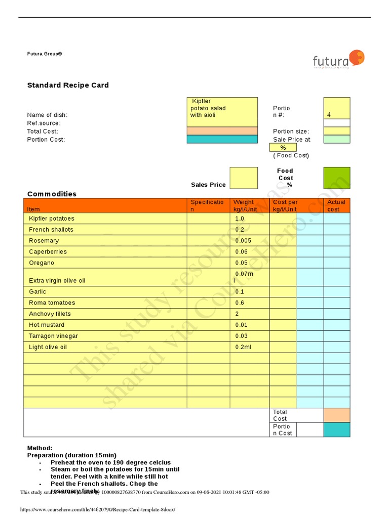 Recipe Card Template 8 | PDF | Garlic | Food And Drink Preparation