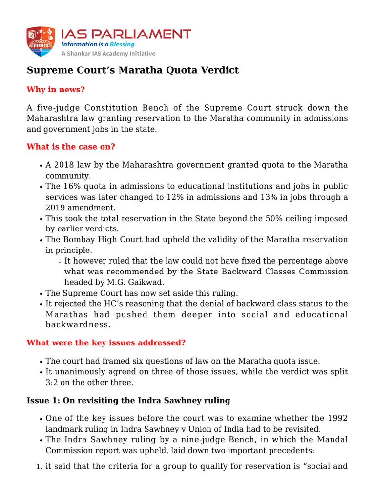 Supreme Courts Maratha Quota Verdict | PDF | Supreme Court Of India | Government