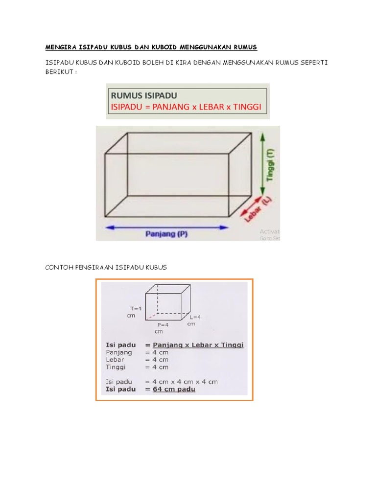 Mengira Isipadu Kubus Dan Kuboid Menggunakan Rumus | PDF