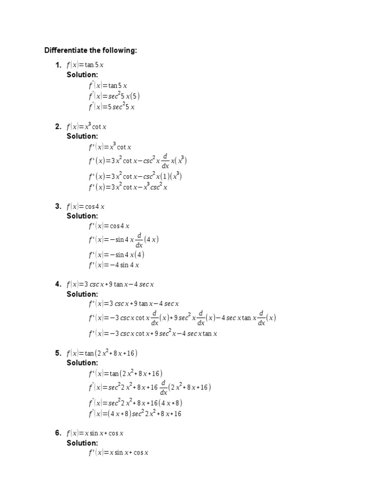 Trigonometric Derivatives Solutions | PDF | Teaching Methods & Materials