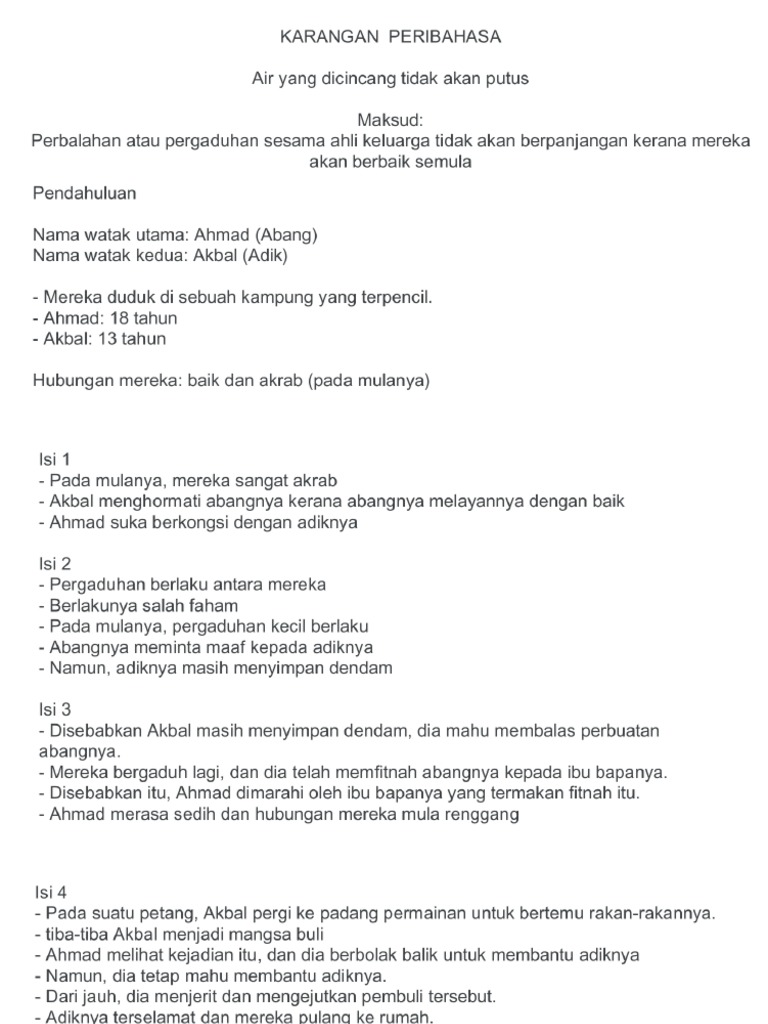 Karangan Peribahasa - Air Yang Dicincang Tidak Akan Putus | PDF