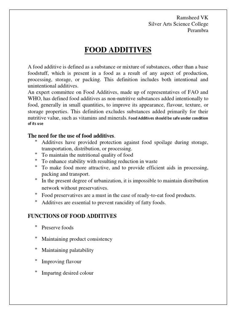 Food Additives: The Need For The Use of Food Additives | PDF | Flavor ...