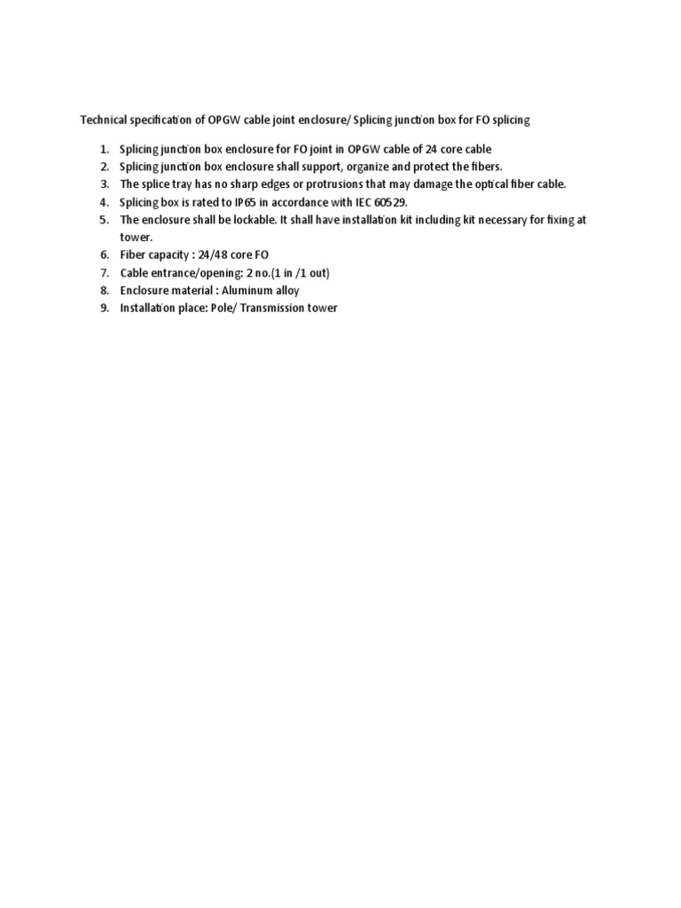 OPGW Cable Joint Box Specifications | PDF | Home & Garden | Computers