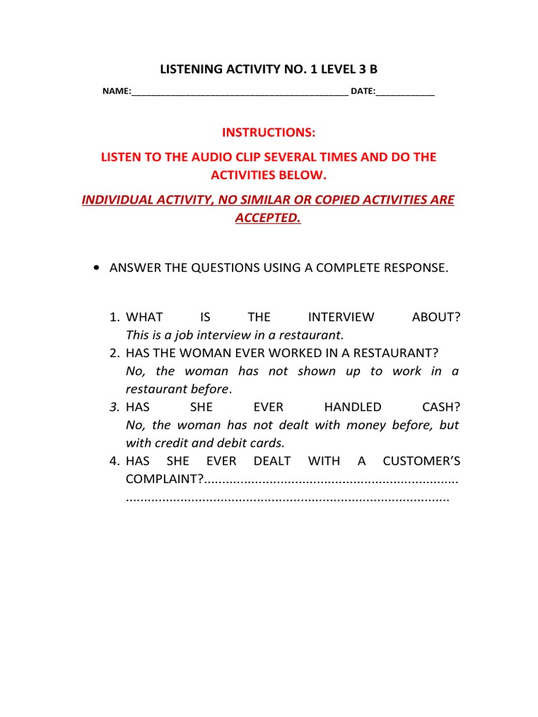 Listening Activity No 1-3B | PDF | Career & Growth | Self-Improvement