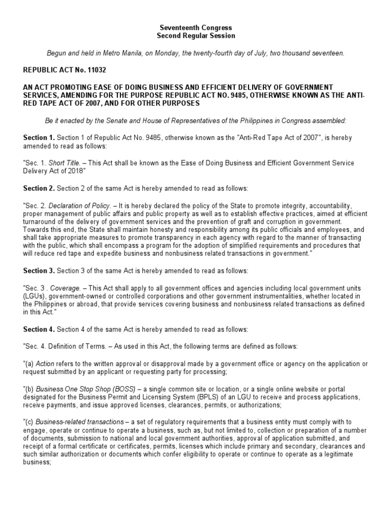 RA 11032 Ease of Doing Business Act | PDF | Regulatory Compliance ...
