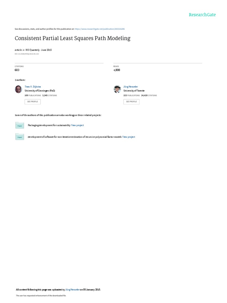 Consistent Partial Least Squares Path Modeling: MIS Quarterly June 2015 | Descargar gratis PDF ...
