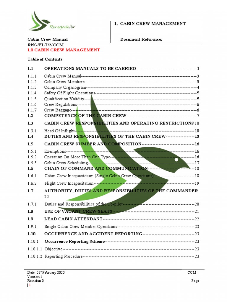 1CMM Chapter 1 - Cabin Crew Management | PDF | Flight Attendant | Audit