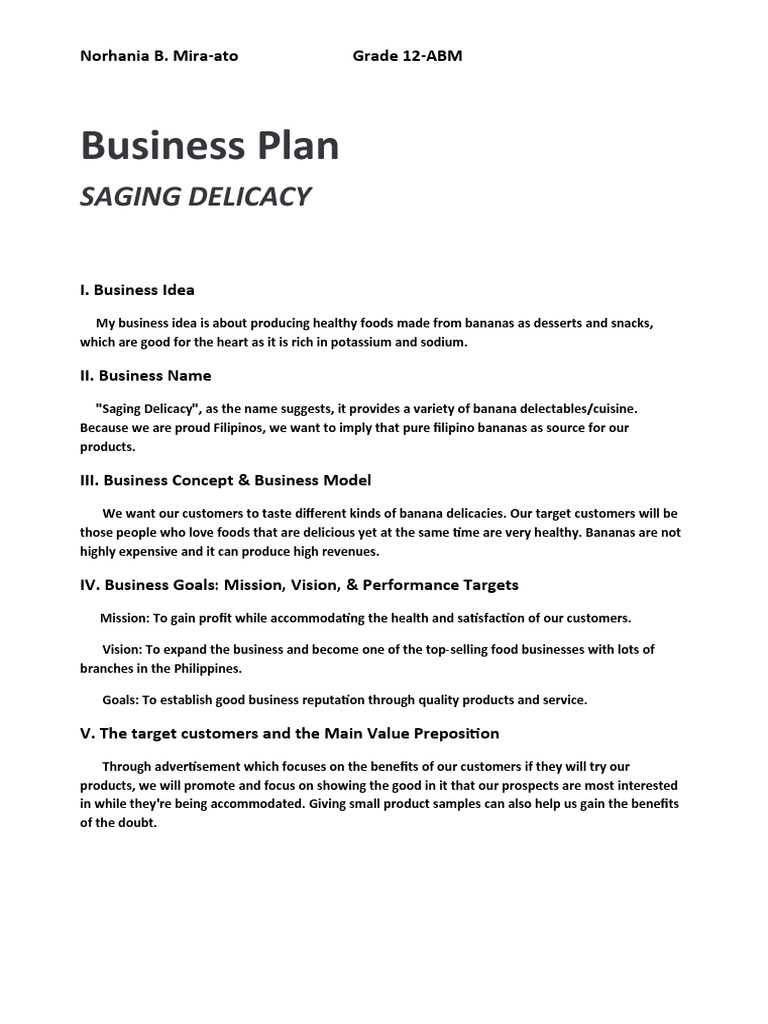 Business Plan: Saging Delicacy | PDF