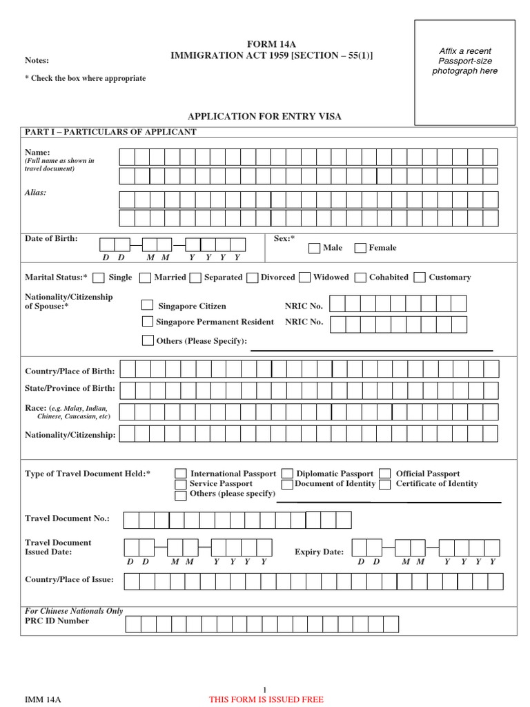 Form 14A Immigration Act 1959 (Section - 55 (1) ) : Check The Box Where ...