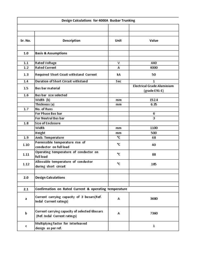 Bus Duct Calculations For 4000A Rated Current | PDF | Strength Of ...