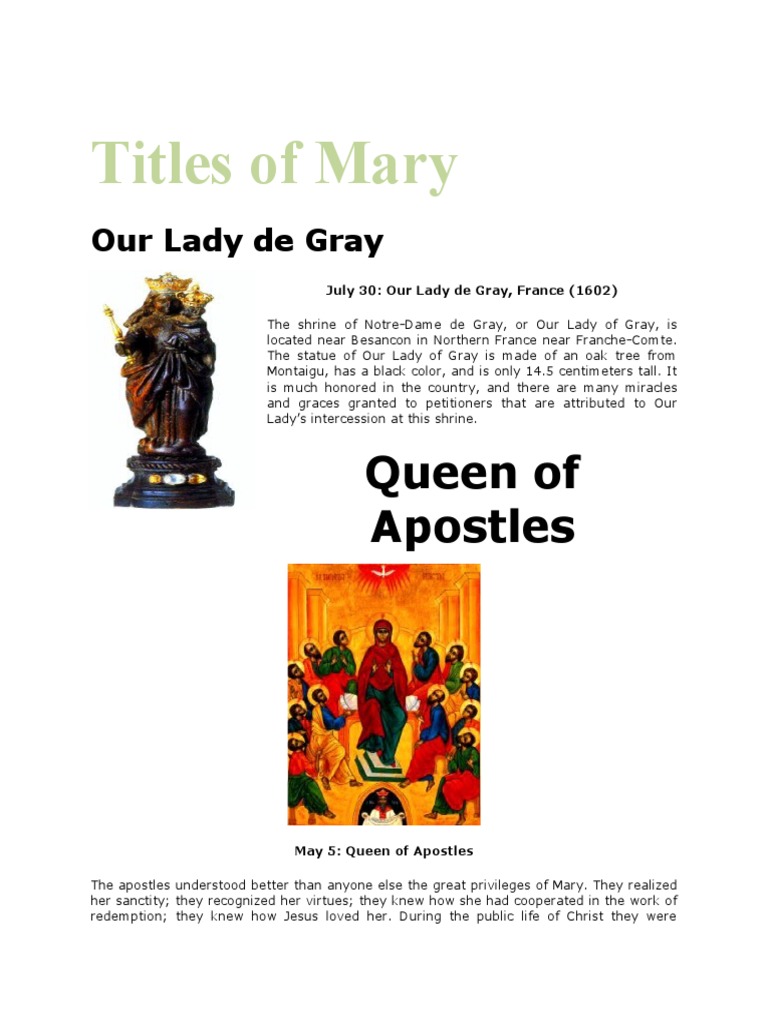 Titles of Mary | PDF | Mary, Mother Of Jesus | Catholic Church