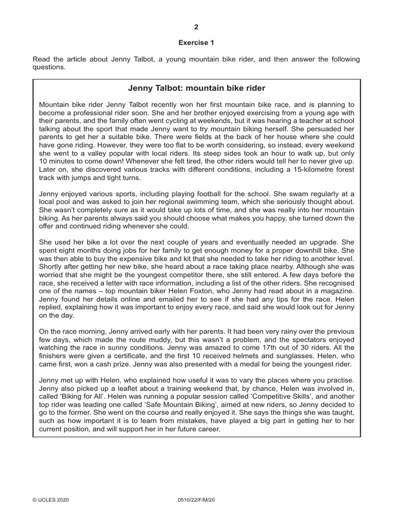 Jenny Talbot: Mountain Bike Rider: 2 Exercise 1 | PDF | Bamboo