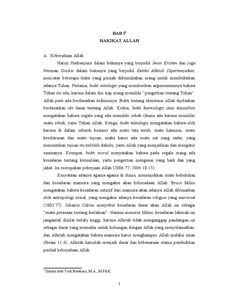 Bab I Hakikat Allah: Ditulis Oleh Yoel Betakore, M.A., M.PD.K | PDF