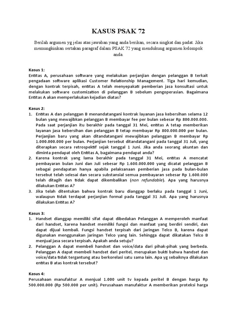 Analisis Kasus PSAK 72 dalam Akuntansi | PDF | Pengelolaan Keuangan ...