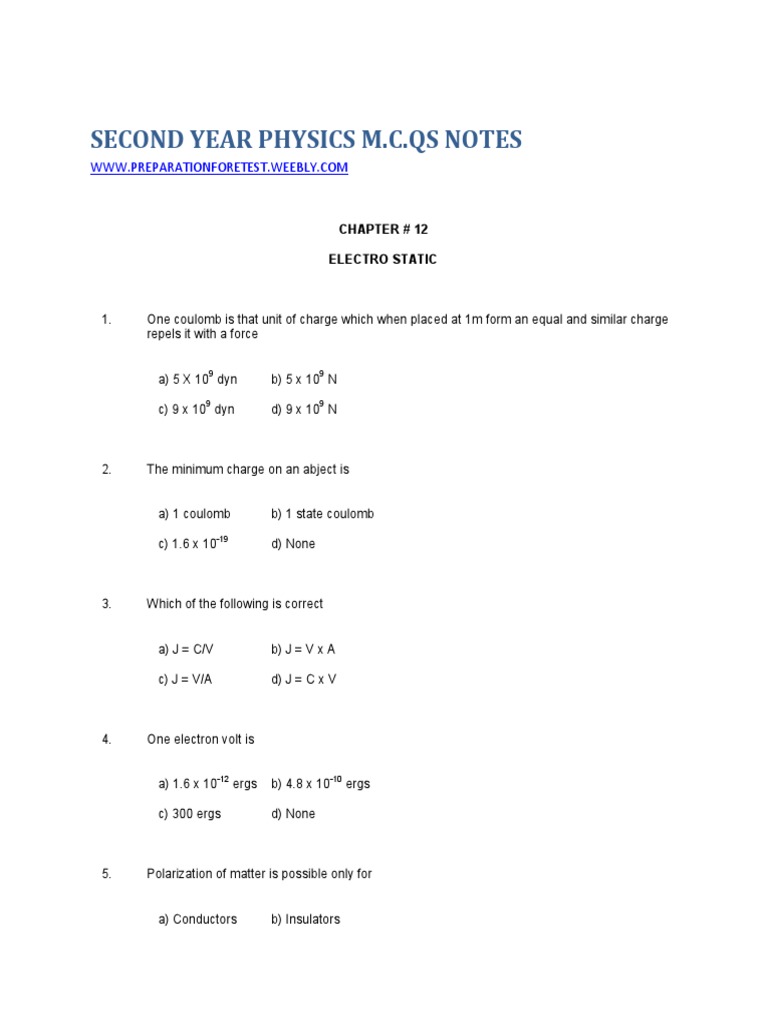 Physics Part2 Mcqs New | PDF | Inductor | Inductance