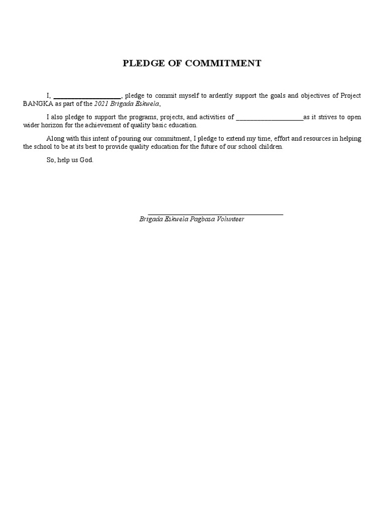 Brigada Eskwela Commitment Pledge | PDF | Career & Growth | Business