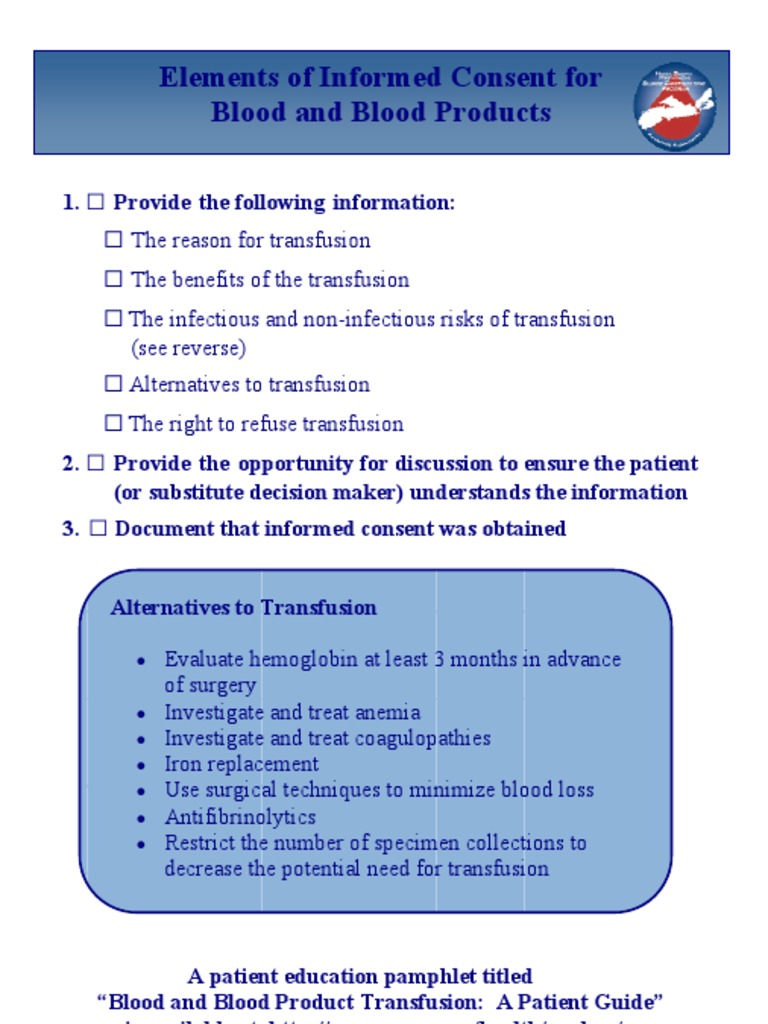 Elements Informed Consent Blood and Blood Products | PDF | Blood ...