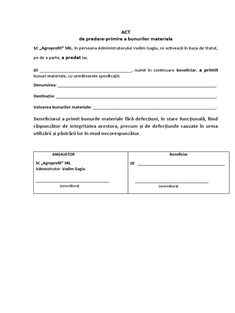 Act Predare-Primire Raspundere Materiala MODEL | PDF