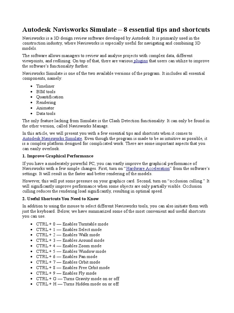 Navisworks Simulate: 8 Tips & Shortcuts | PDF | 3 D Computer Graphics ...