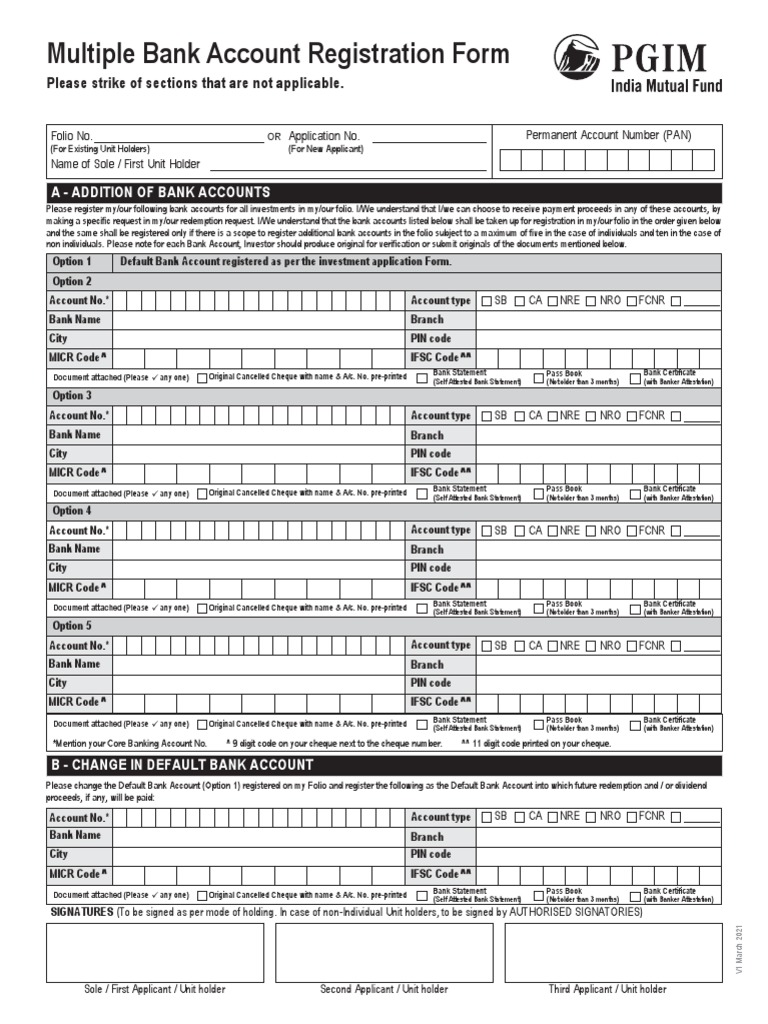 Multiple Bank Account Registration Form: A - Addition of Bank Accounts ...