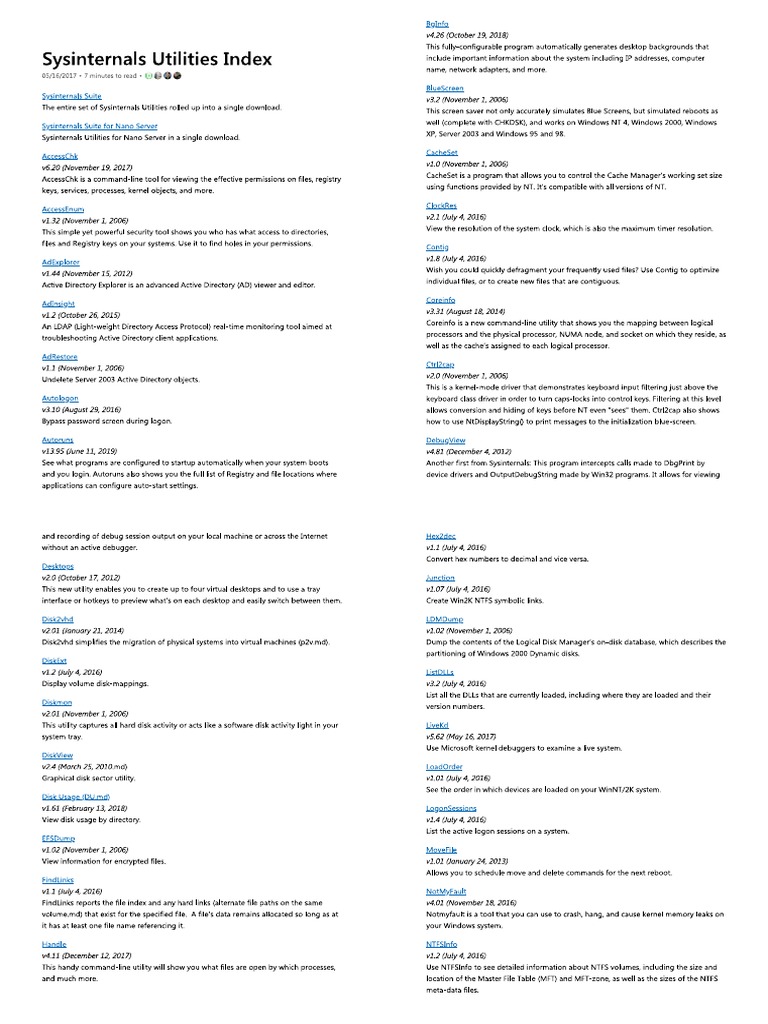 Sysinternals Utilities - Windows Sysinternals - Microsoft Docs | PDF