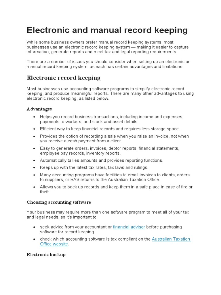 Electronic and Manual Record Keeping | PDF | Backup | Records Management
