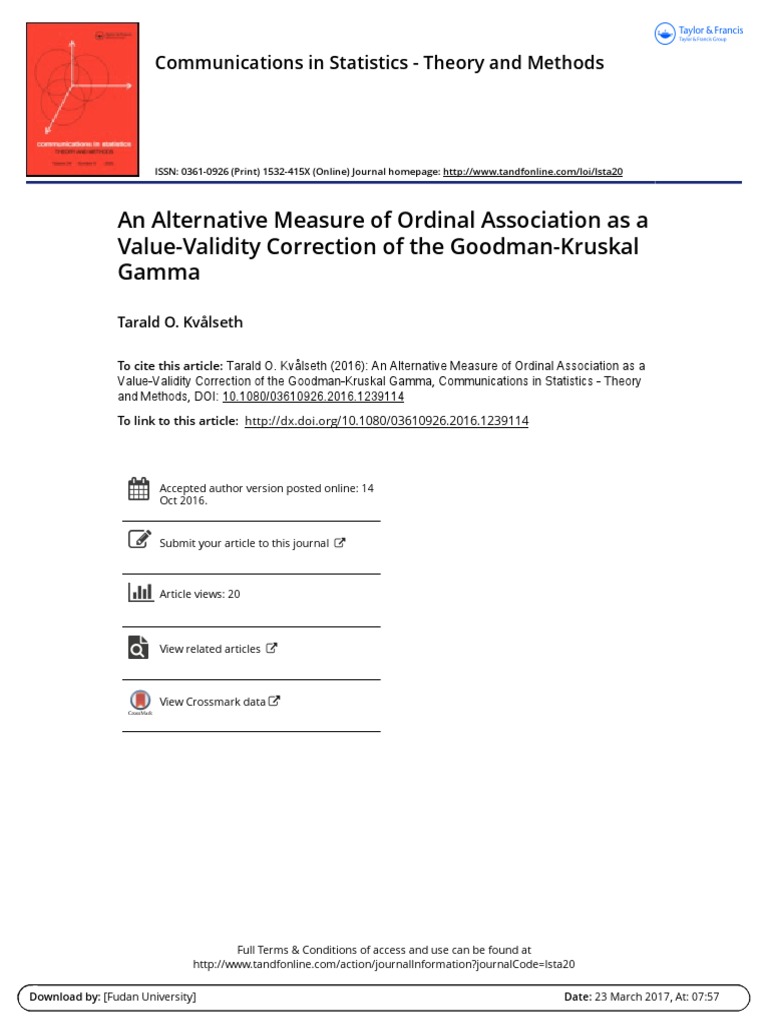 An Alternative Measure of Ordinal Association As A Value-Validity ...