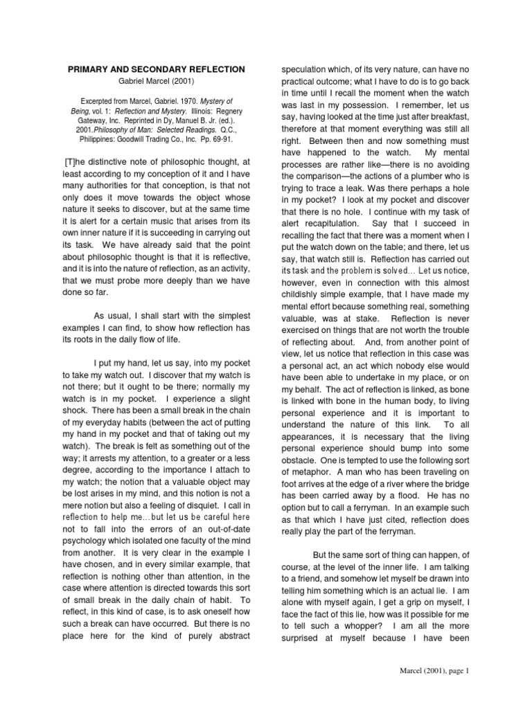 1 Marcel - Primary and Secondary Reflection | PDF | Experience