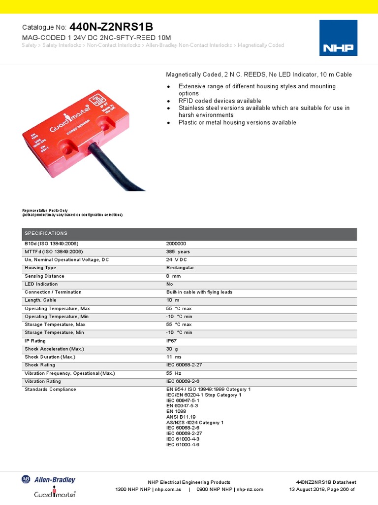 440N-Z2NRS1B: Mag-Coded 1 24V DC 2Nc-Sfty-Reed 10M Catalogue No | PDF ...