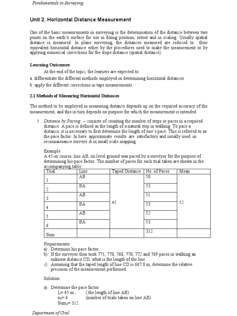 Unit 2. Measurement of Horizontal Distances | PDF | Surveying | Thermal ...