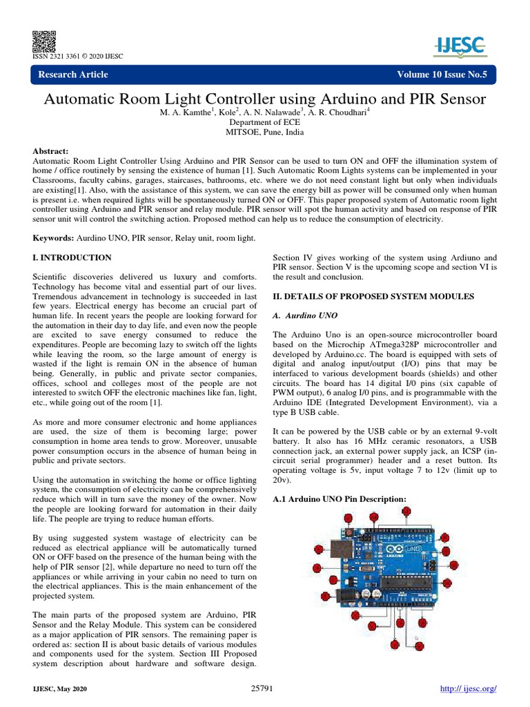 .Automatic Room Light Controller Using Arduino and PIR Sensor | PDF ...
