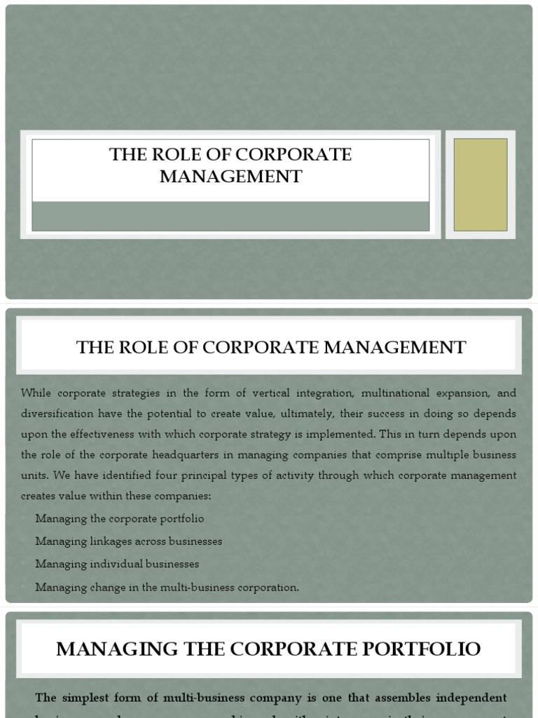 Role of Corporate Management | PDF | Strategic Management | Business