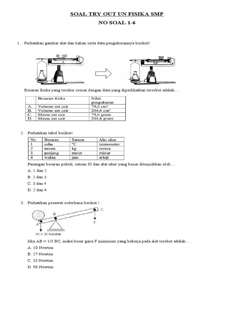 Soal Try Out Un Fisika SMP 2019 | PDF