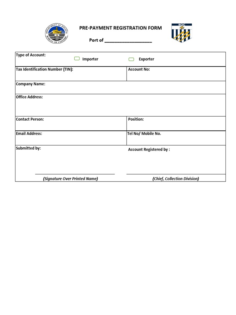 Pre-Payment Registration Form Template | PDF