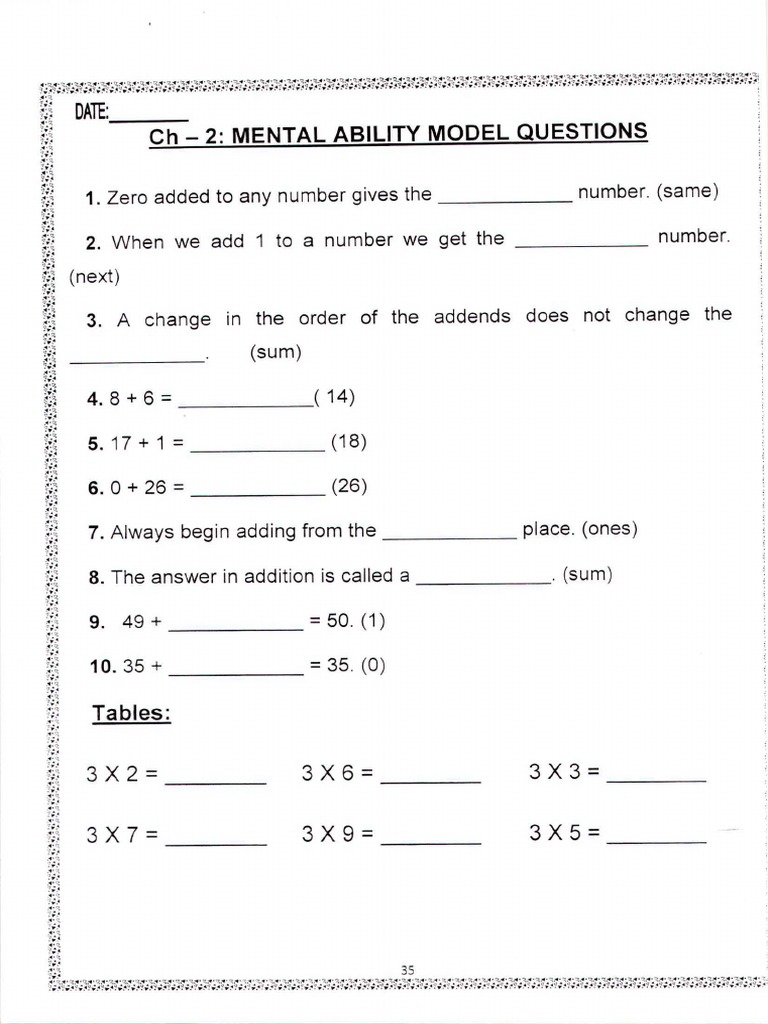 CBSE Class 2 Maths Practice Worksheets (150) - Mental Ability | PDF