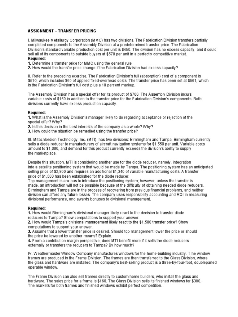 Assignment-Transfer Pricing | PDF | Prices | Taxes