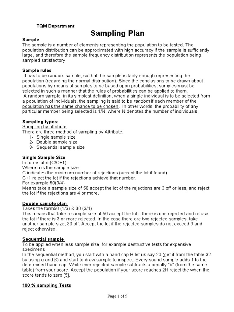 Sampling Plan: TQM Department Sample | PDF | Sampling (Statistics ...