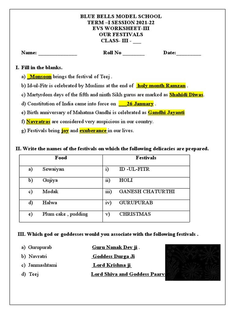 EVS-Our Festivals Worksheet | PDF | Indian Religions | South Asia