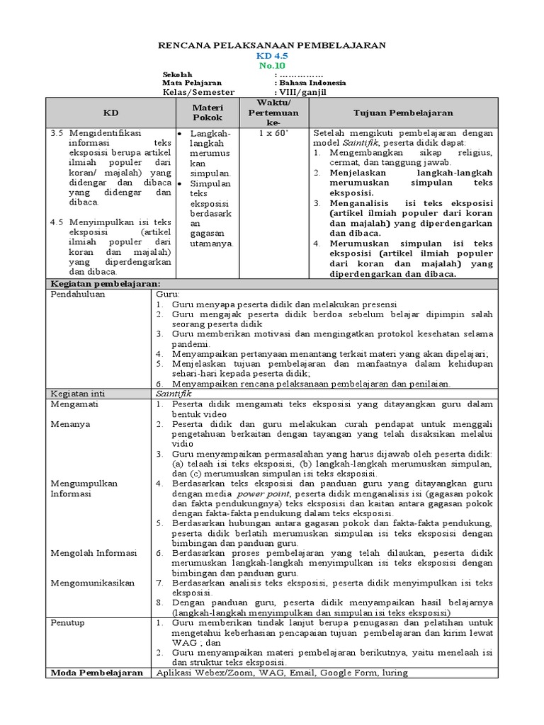 RPP KD 4.5 Teks Eksposisi-1 | PDF
