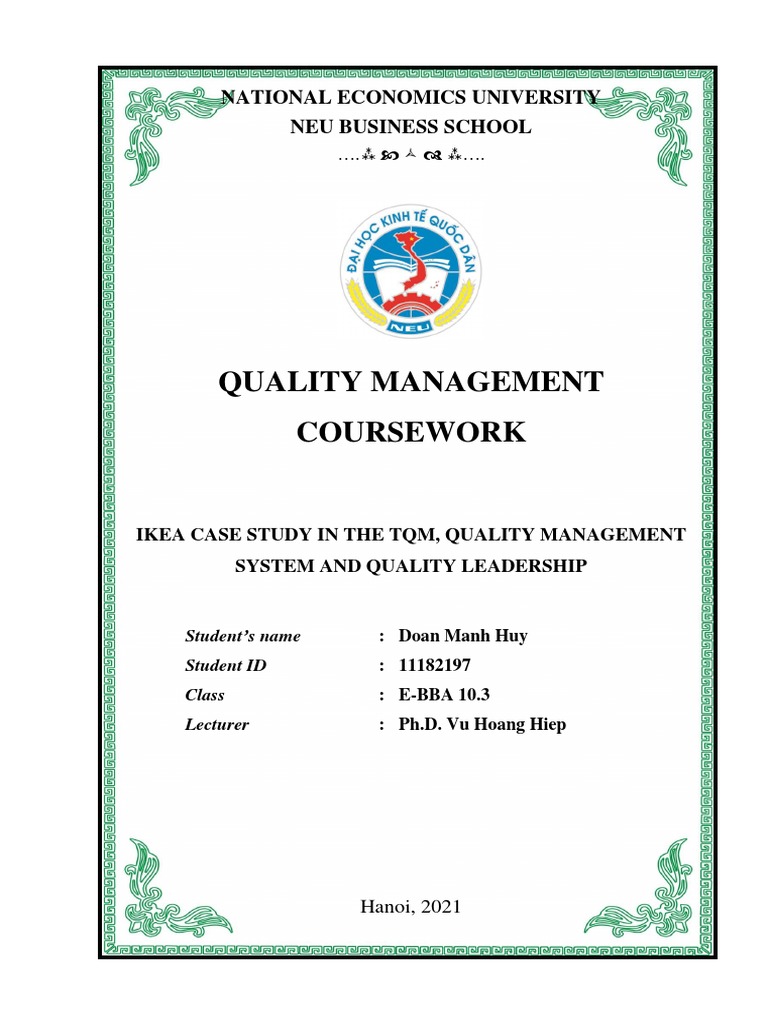 Quality Management Coursework: National Economics University Neu ...